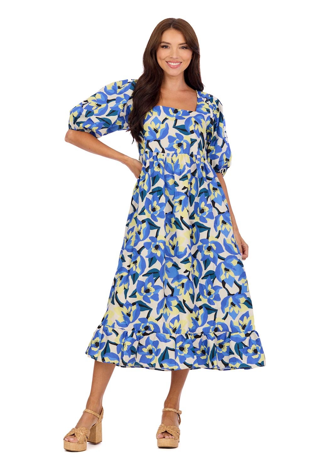 Gentry Printed Midi Dress- Blue | The Painted Teacher Boutique